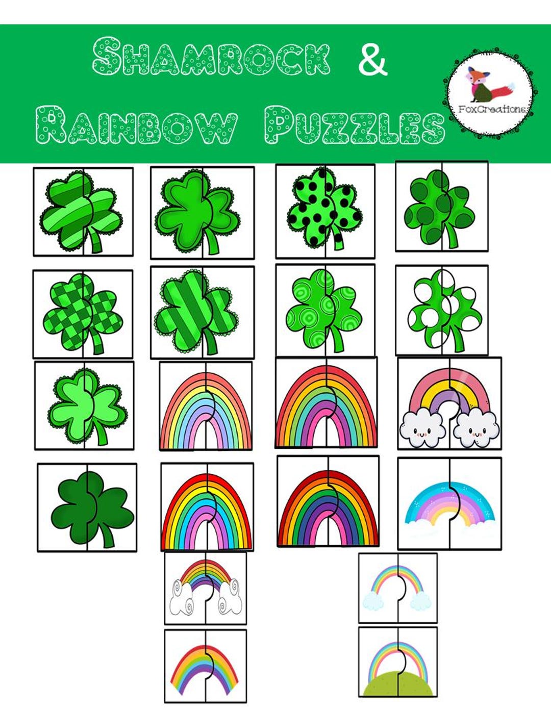 20 Shamrock and Rainbow Puzzles, Visual Discrimination Activity ...