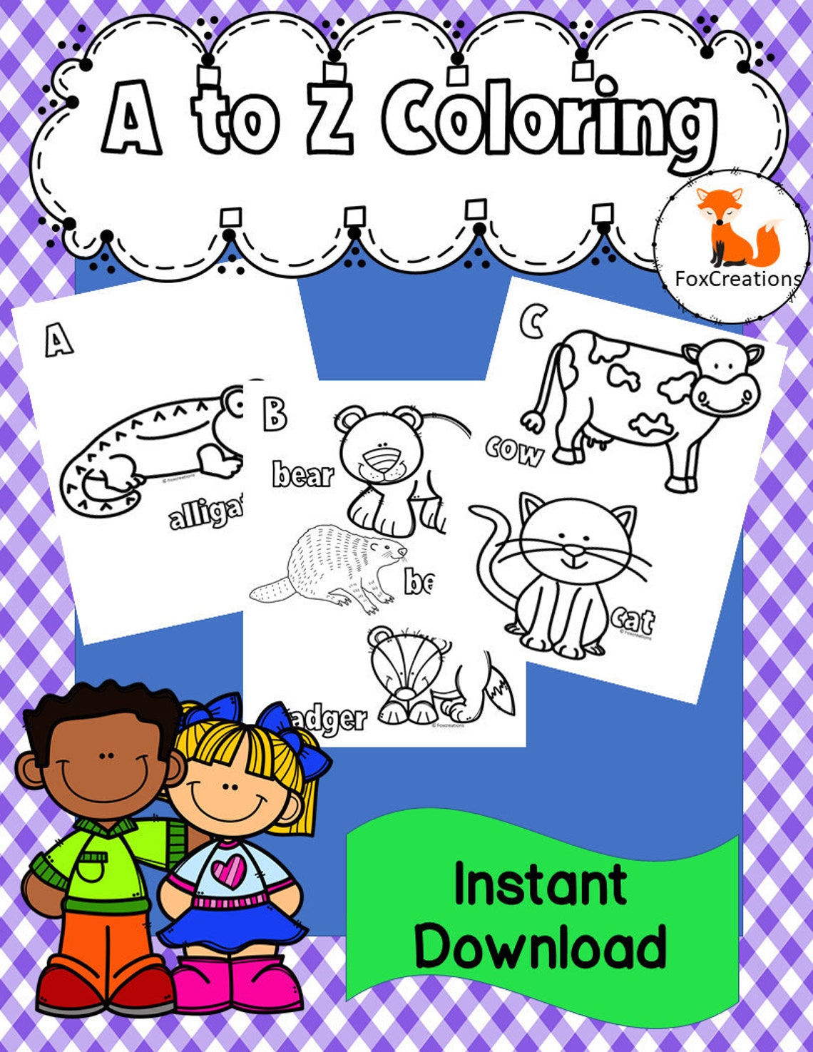 ABC Animal Coloring Pages, 26 Printable Coloring Pages, Daycare, Early ...