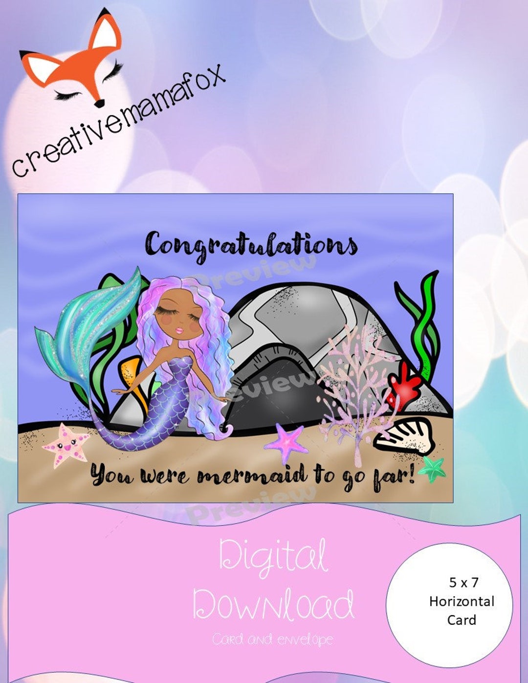 Printable PDF/ Mermaid Pun/ Mermaid Card/ Congrats Card/ Digital Card ...