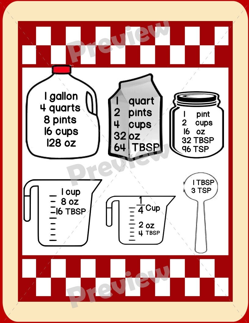 Measurement Conversions Chart, Printable Kitchen Helper - Etsy