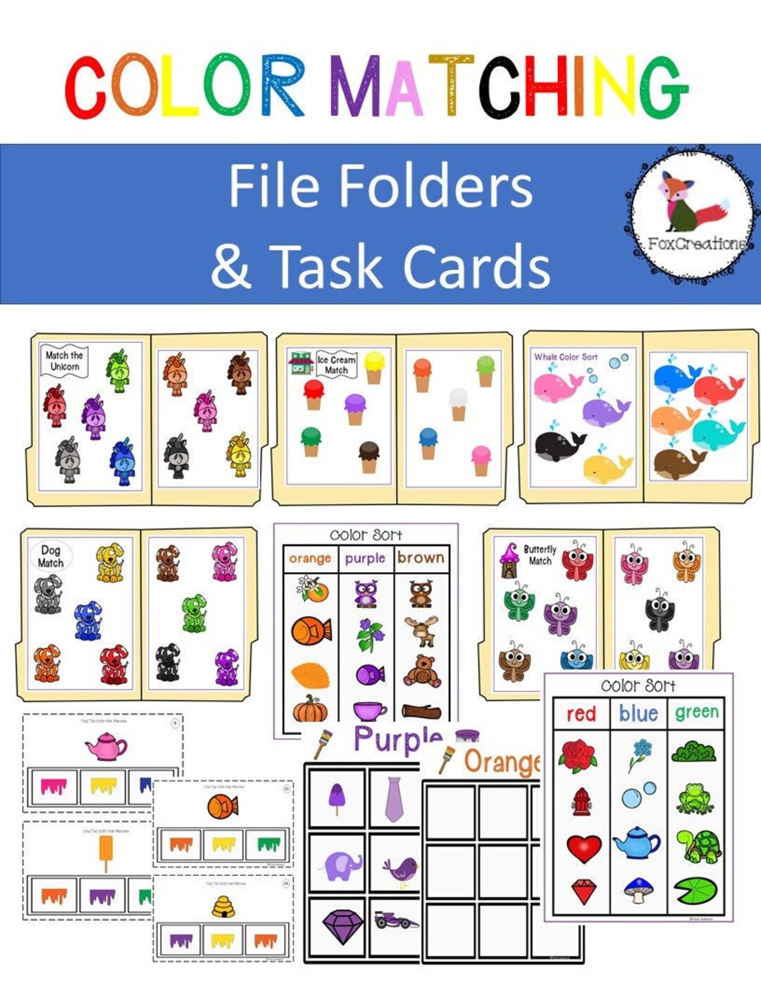 Color Matching File Folders, Task Cards, Preschool Centers, Special ...
