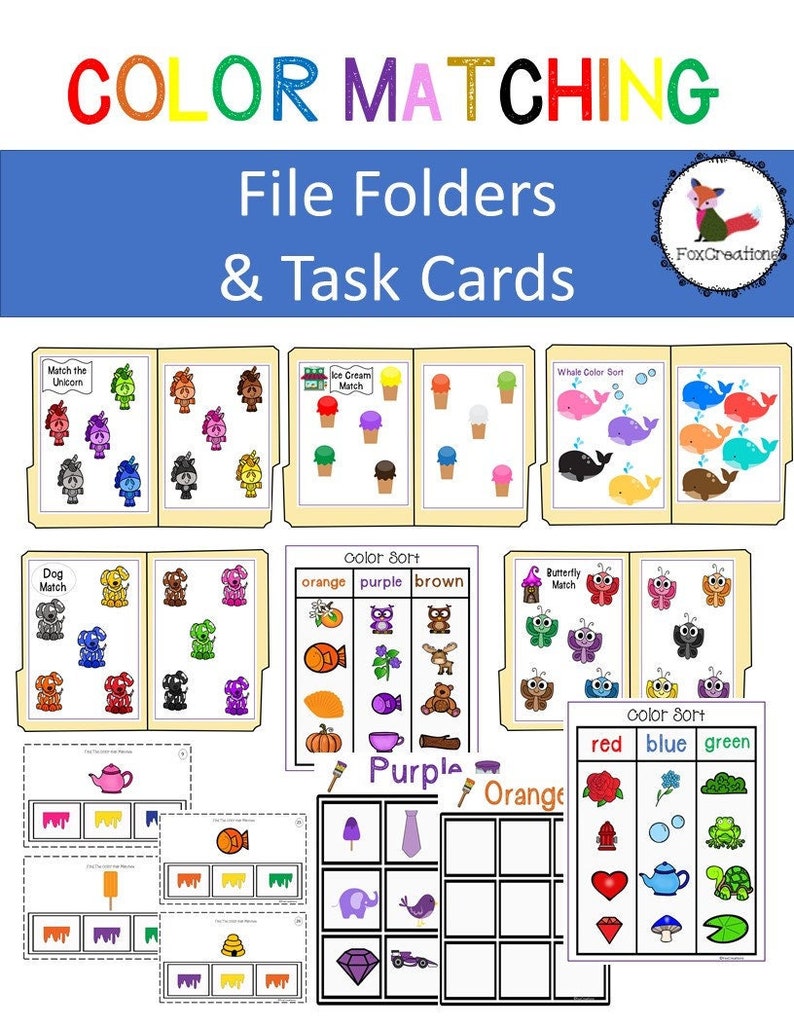 Color Matching File Folders, Task Cards, Preschool Centers, Special ...