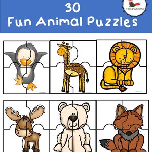 30 Animal Puzzles for Kids, Printable Animal Puzzles, Fine Motor, Early ...