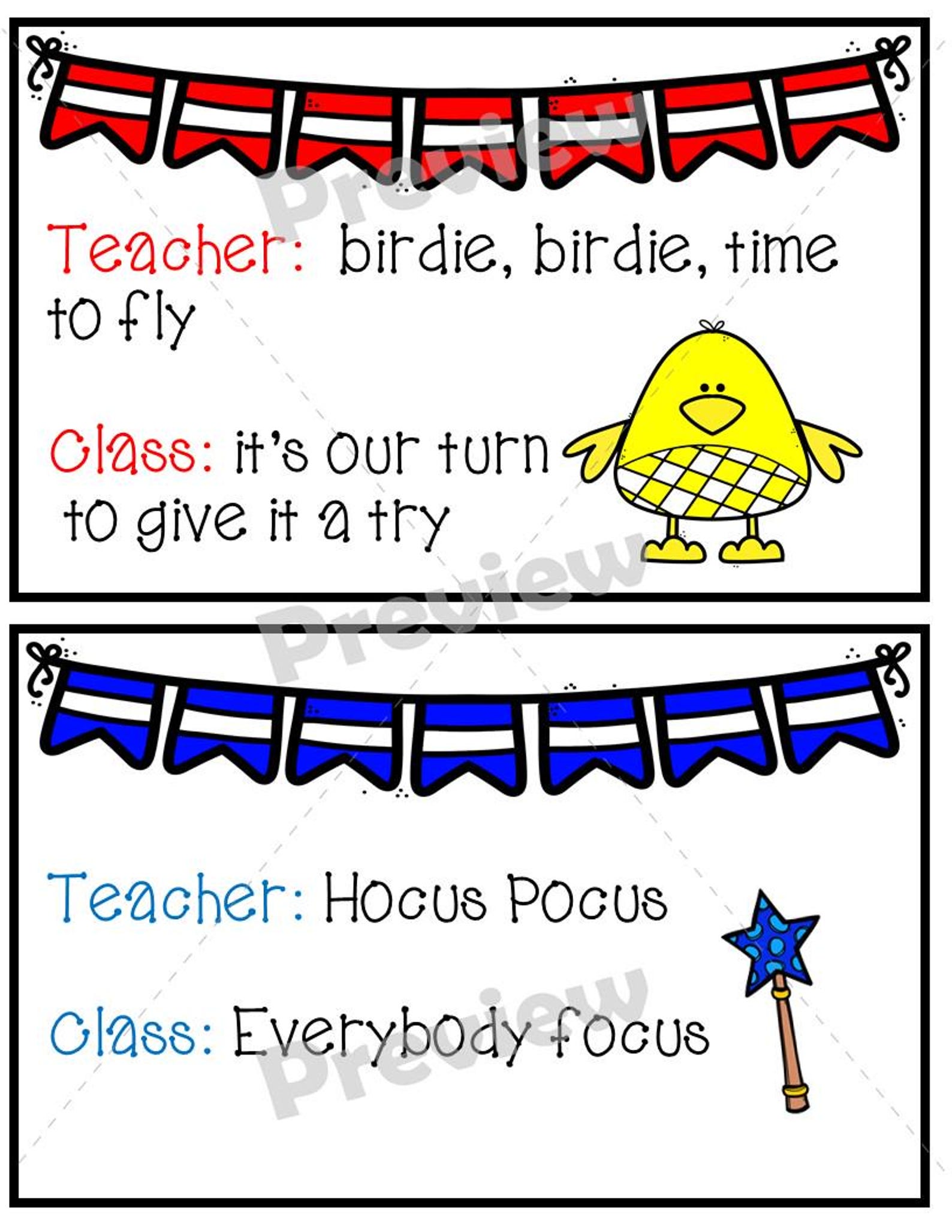 Call and Response Cards Classroom Expectations Classroom Participation ...