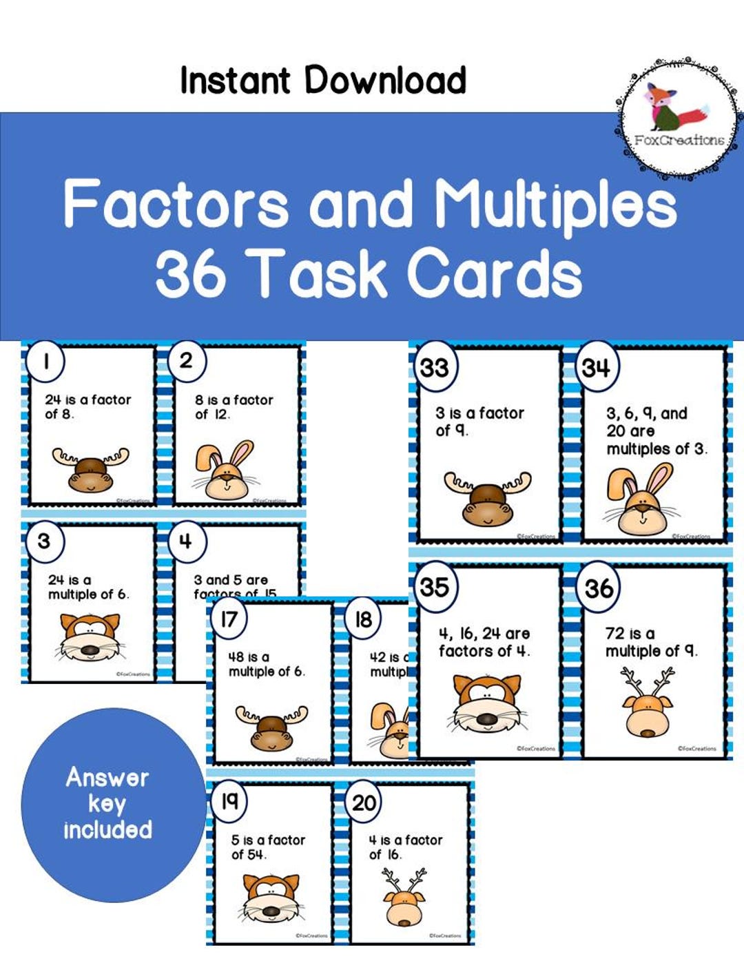 Factors and Multiples Task Cards, Math Centers, Task Cards, Elementary ...