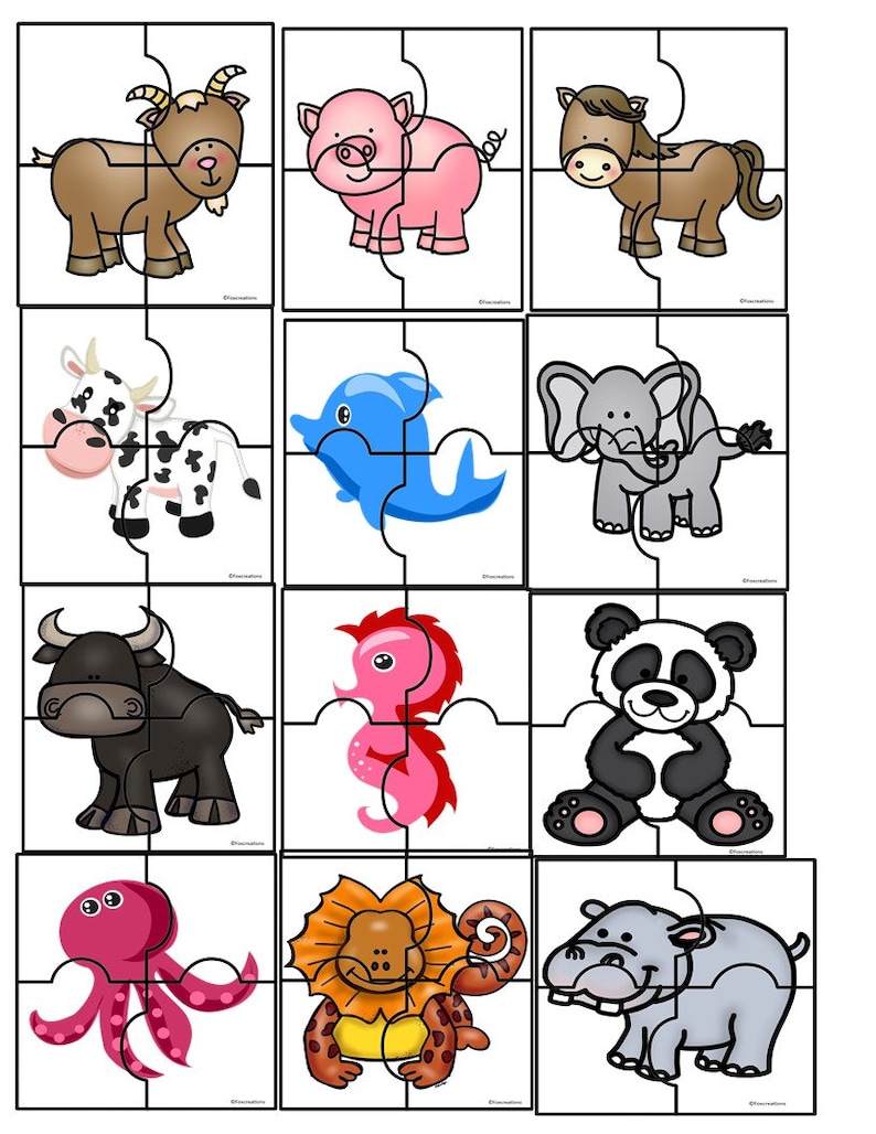 30 Animal Puzzles for Kids, Printable Animal Puzzles, Fine Motor, Early ...