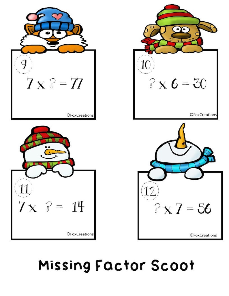 Multiplication and Missing Factor Scoot ~ 2 Games/40 Cards/task Cards ...