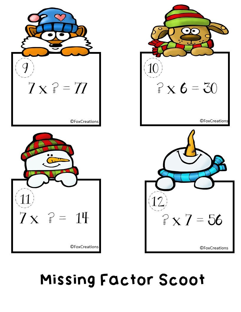 Multiplication and Missing Factor Scoot ~ 2 Games/40 Cards/task Cards ...