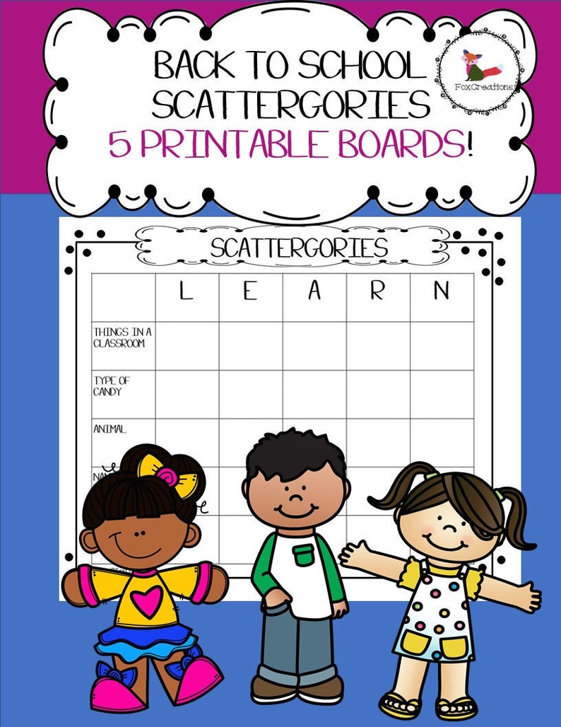 Printable Back to School Games/ Back to School Scattergories/ Classroom ...