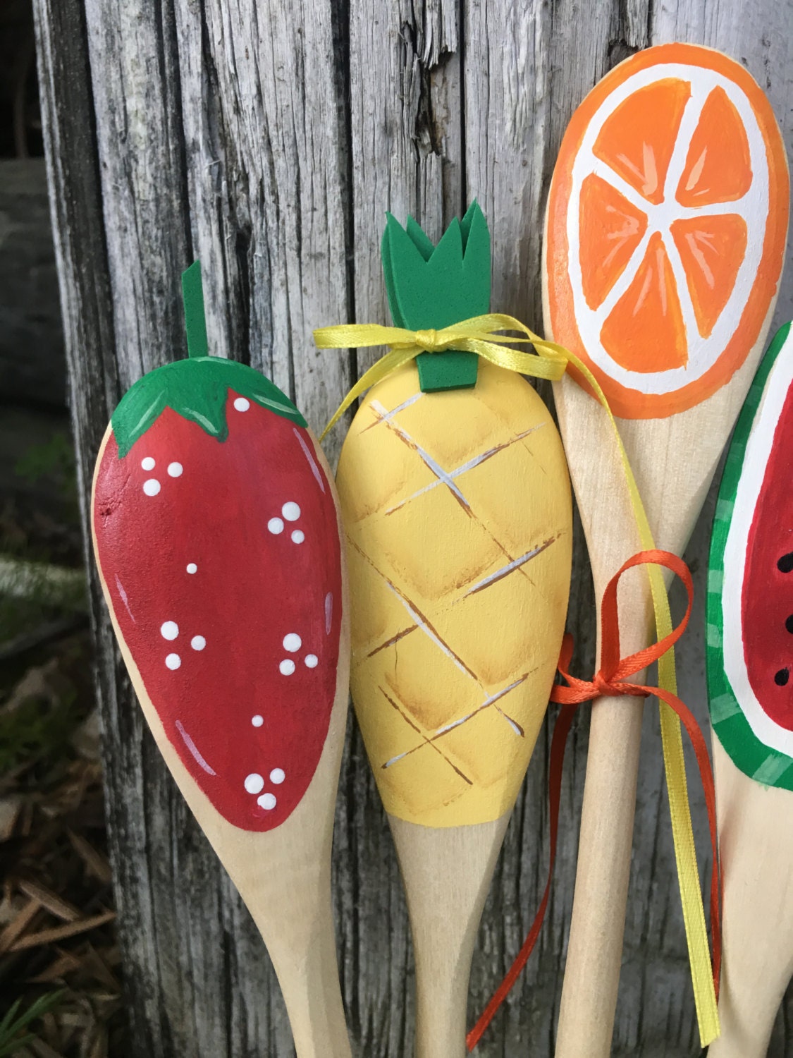 Wooden Summer Kitchen Spoons, Strawberry, Watermelon, Pineapple, Orange ...