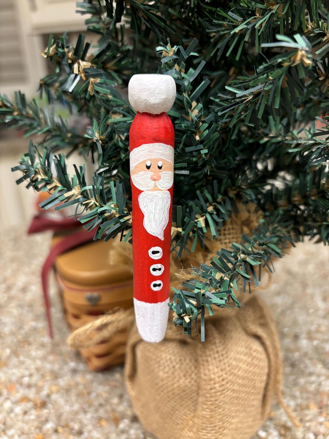 Upcycled Wooden Clothespin Santa Ornament, Hand-painted Christmas ...