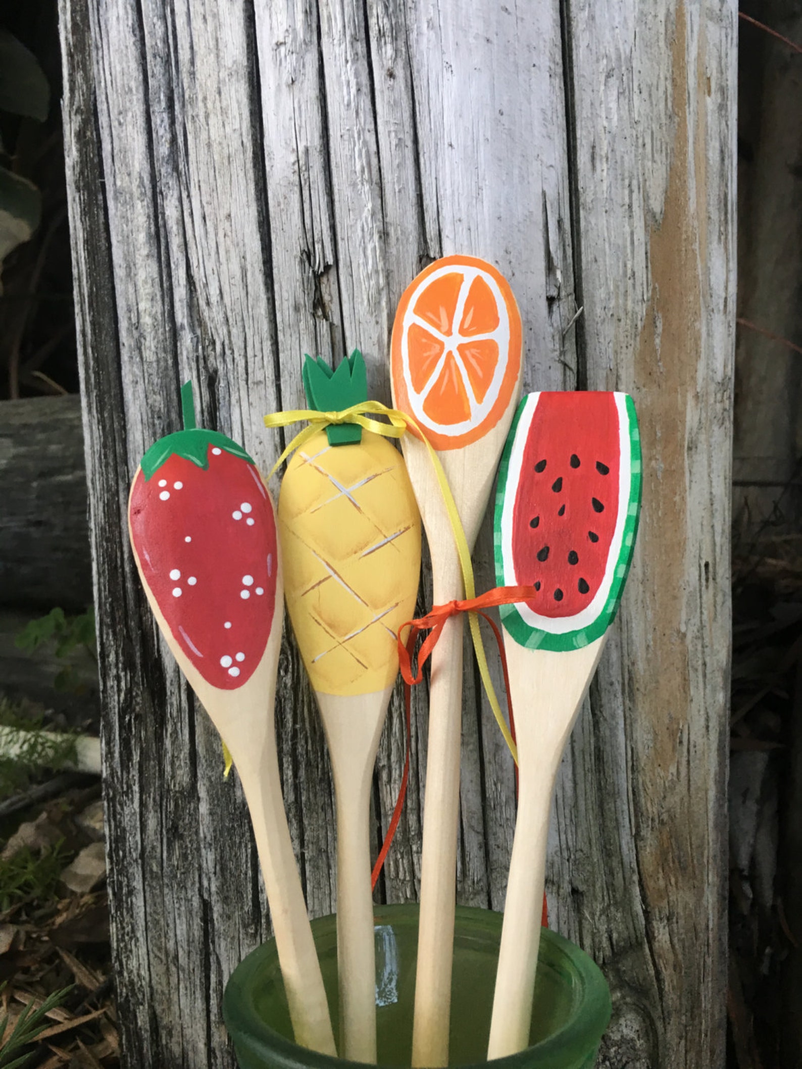 Wooden Summer Kitchen Spoons, Strawberry, Watermelon, Pineapple, Orange ...