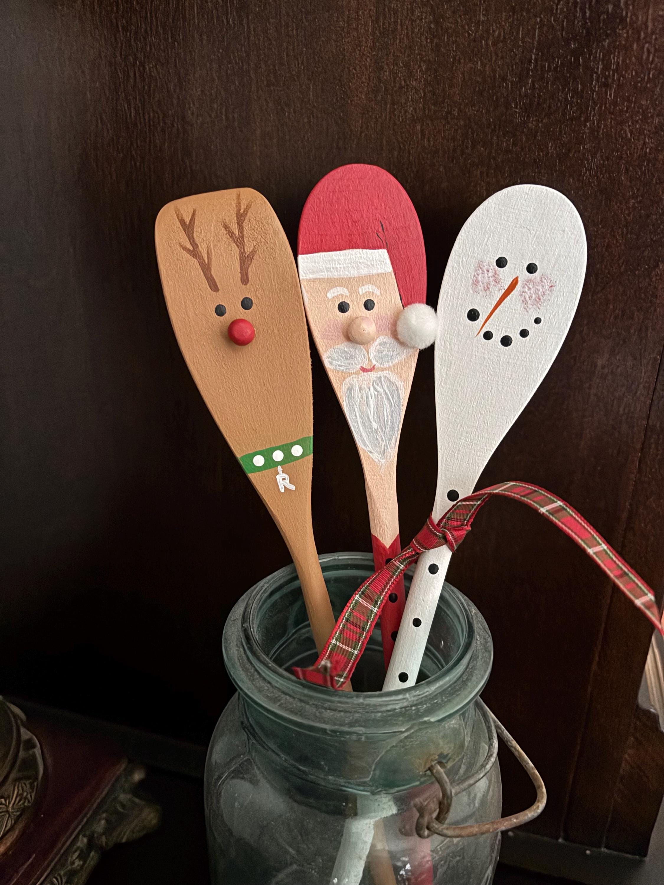 Hand Painted Christmas Wooden Spoons, Santa, Snowman, Reindeer - Etsy