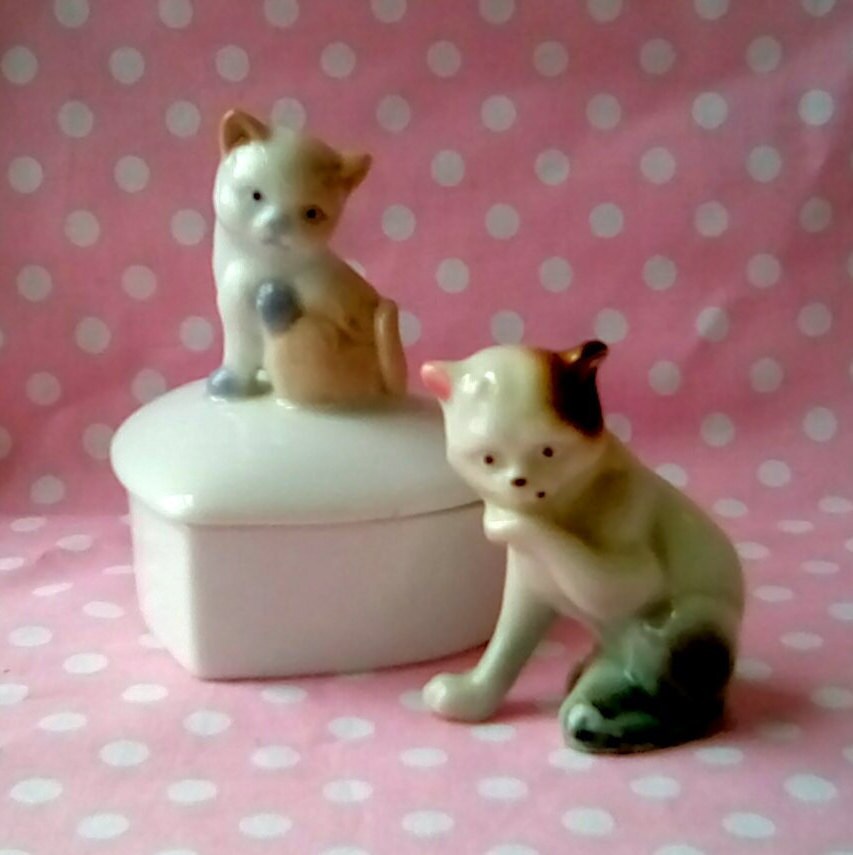 Vintage Cat Trinket Box and Cat Figure Made in Japan Cat Set - Etsy