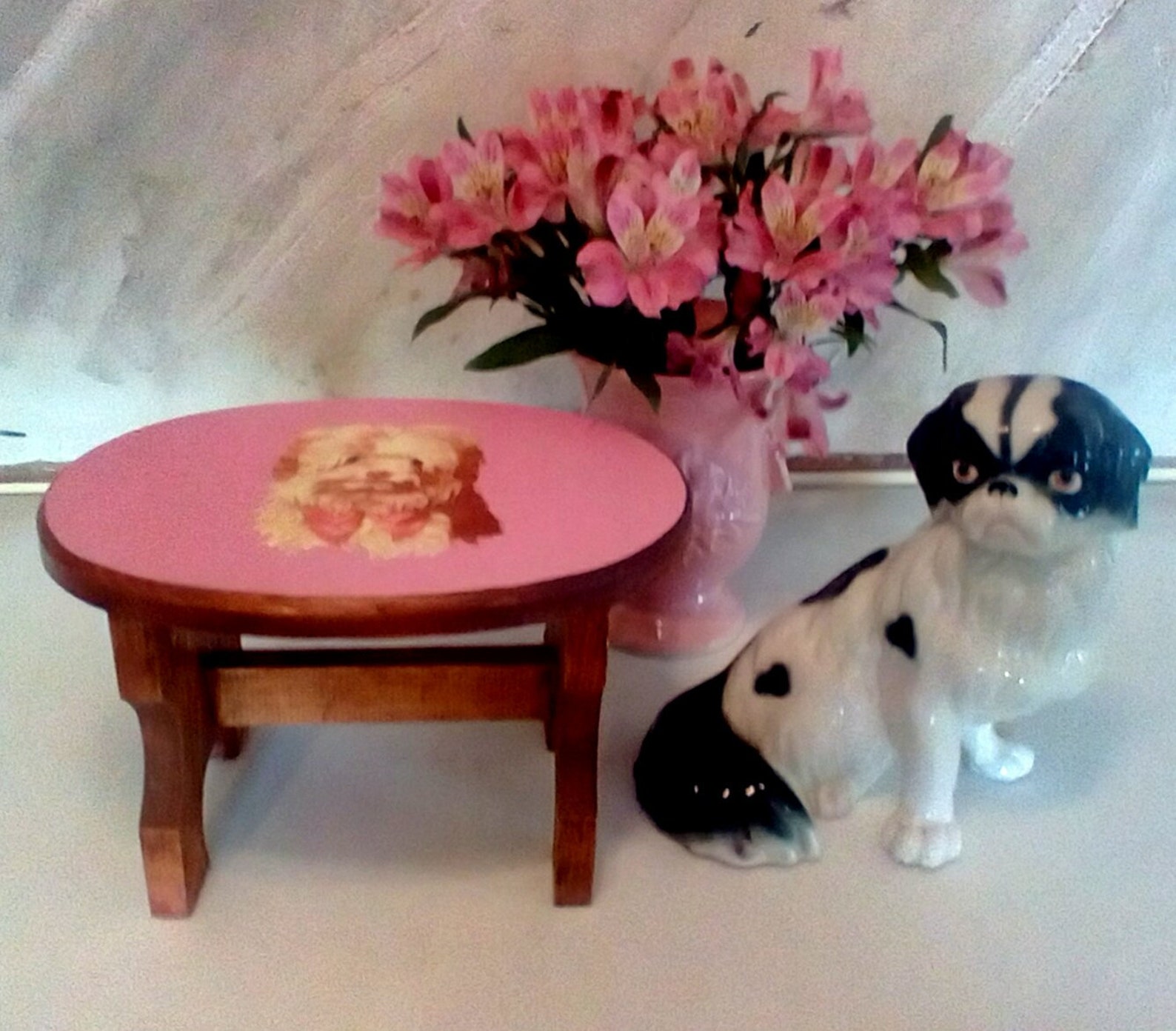 Pink Puppy Wooden Stool for Children Decoupage Stool | Etsy