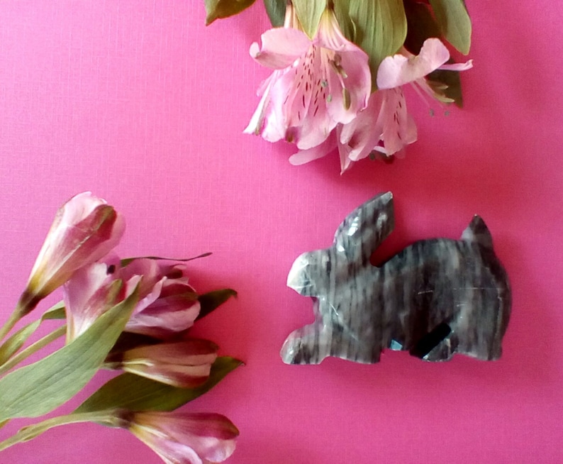 Black Carved Stone Rabbit | Etsy