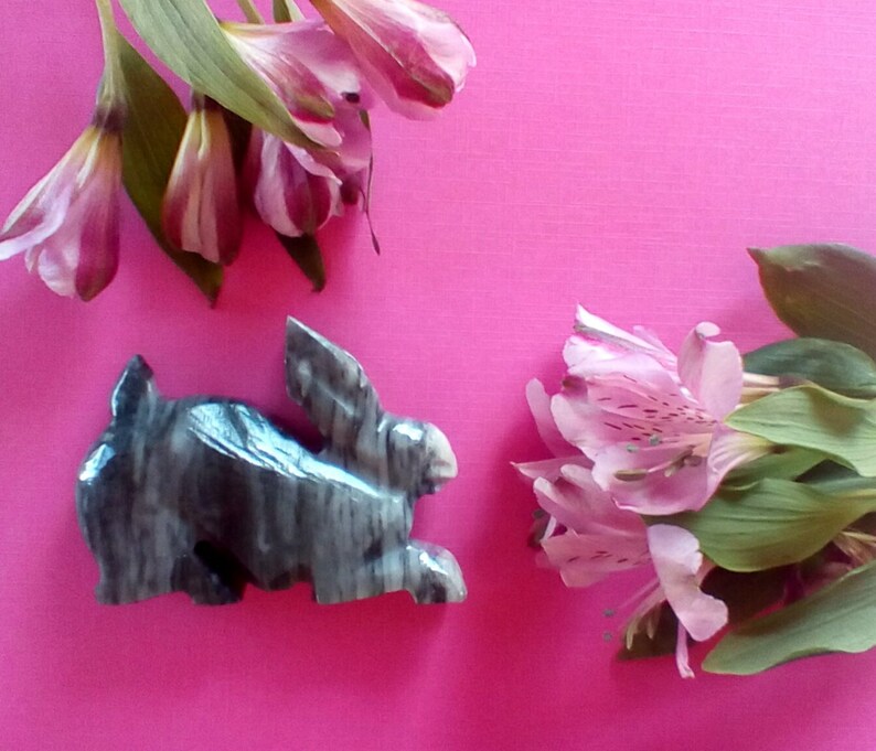 Black Carved Stone Rabbit - Etsy