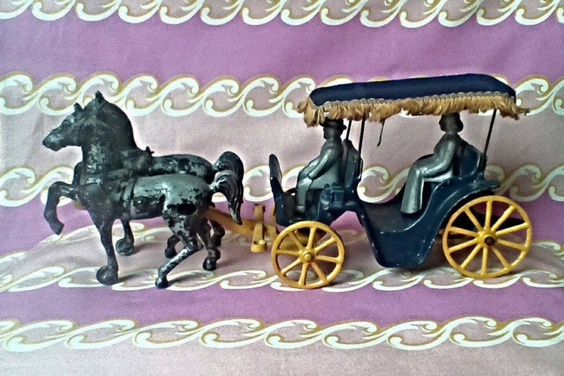 Vintage Cast Metal Horse and Carriage With Fringed Canopy by - Etsy