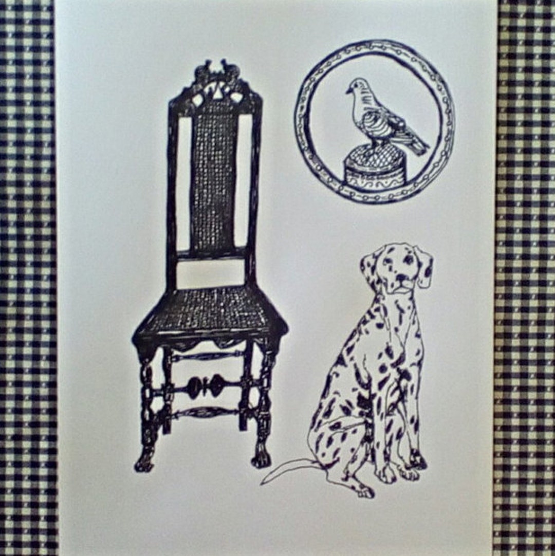 Dalmatian Dog Print With Antique Chair and Bird in Black and White - Etsy
