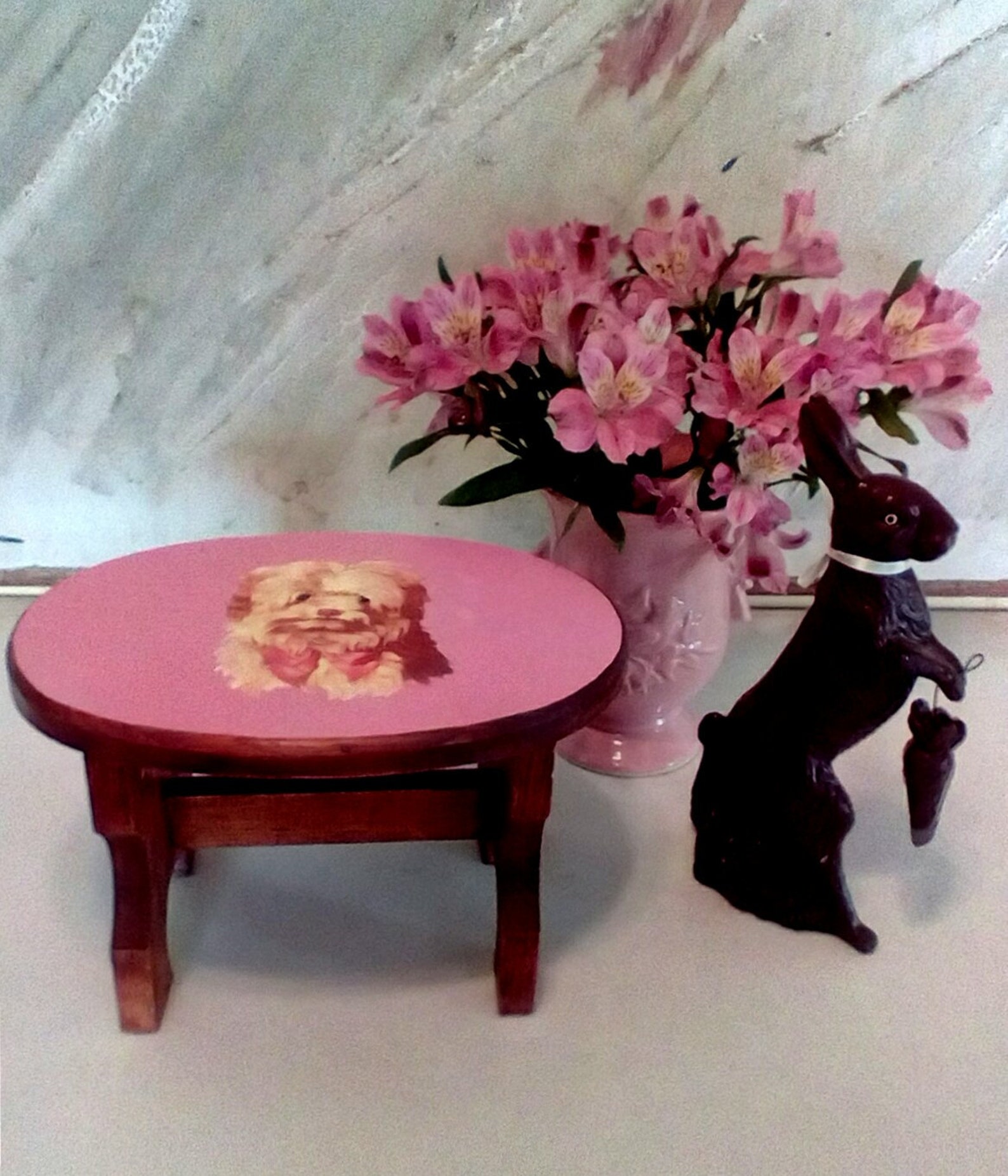 Pink Puppy Wooden Stool for Children Decoupage Stool | Etsy