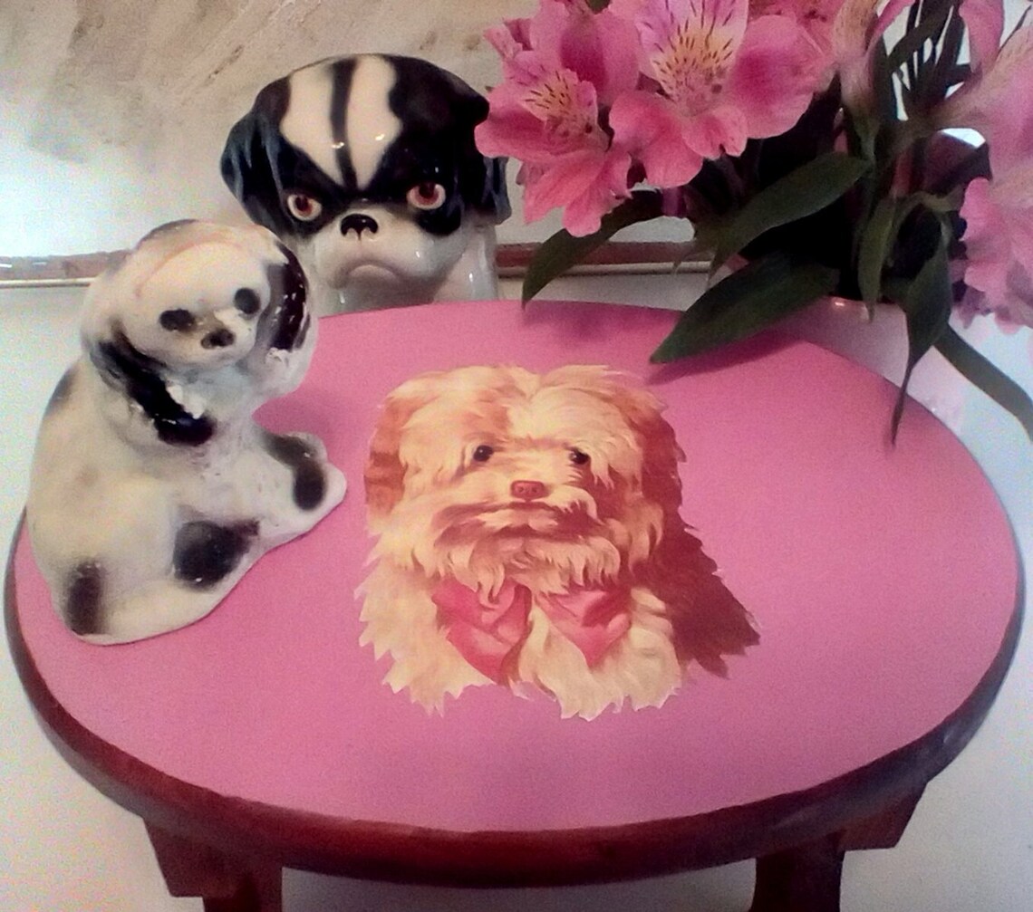 Pink Puppy Wooden Stool for Children Decoupage Stool | Etsy