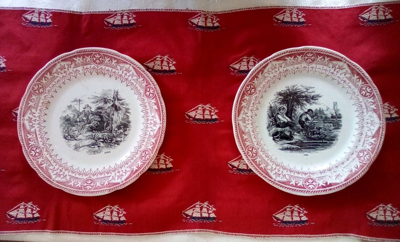 Vintage Woven Sailing Ship Red Fabric Vintage Nautical - Etsy