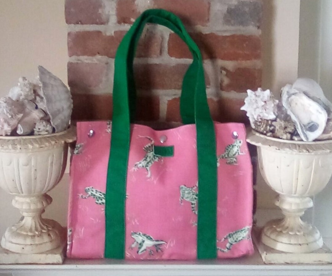 Preppy Pink Frog Vintage Tote Bag, Chinoiserie Frog Tote Bag - Etsy