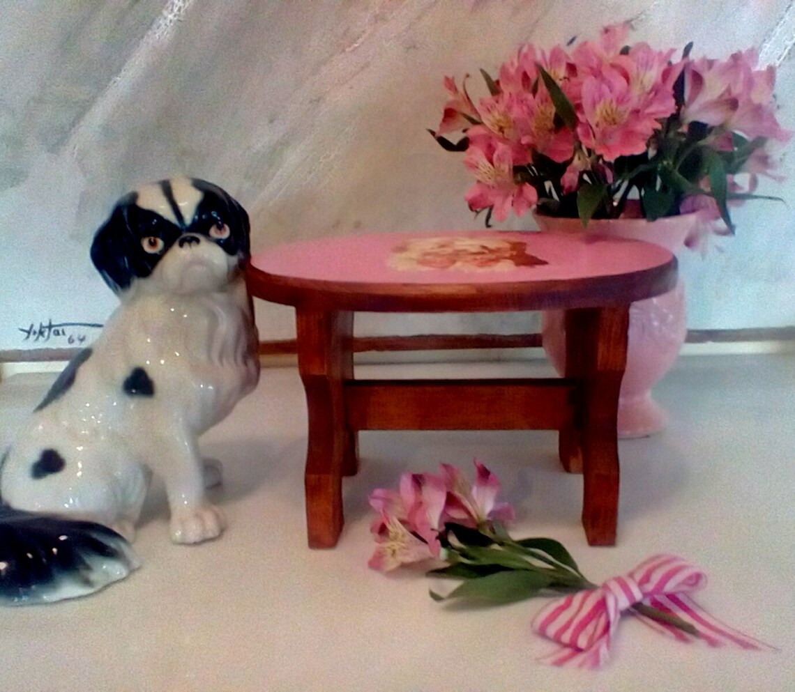 Pink Puppy Wooden Stool for Children Decoupage Stool | Etsy
