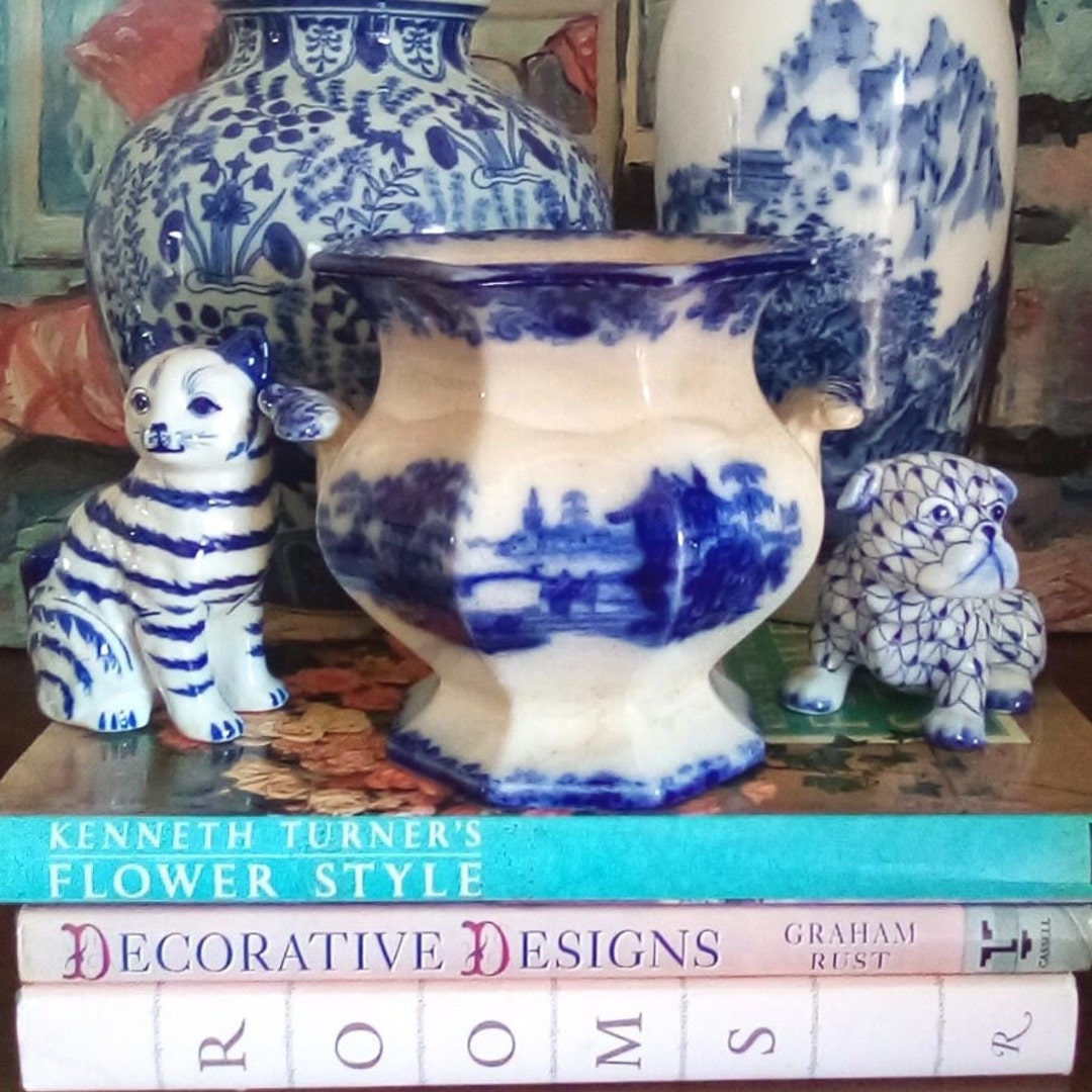 Flow Blue Two Handled Bowl, Flow Blue Sugar Bowl, Flow Blue Vase - Etsy