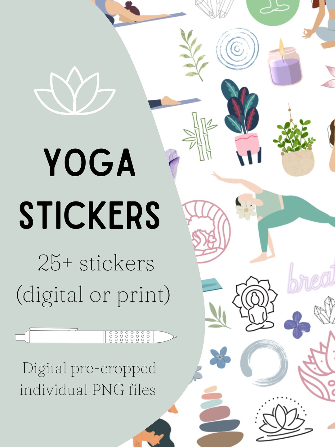 Yoga Stickers - Digital Pre-cropped Yoga Themed Stickers! Perfect for ...