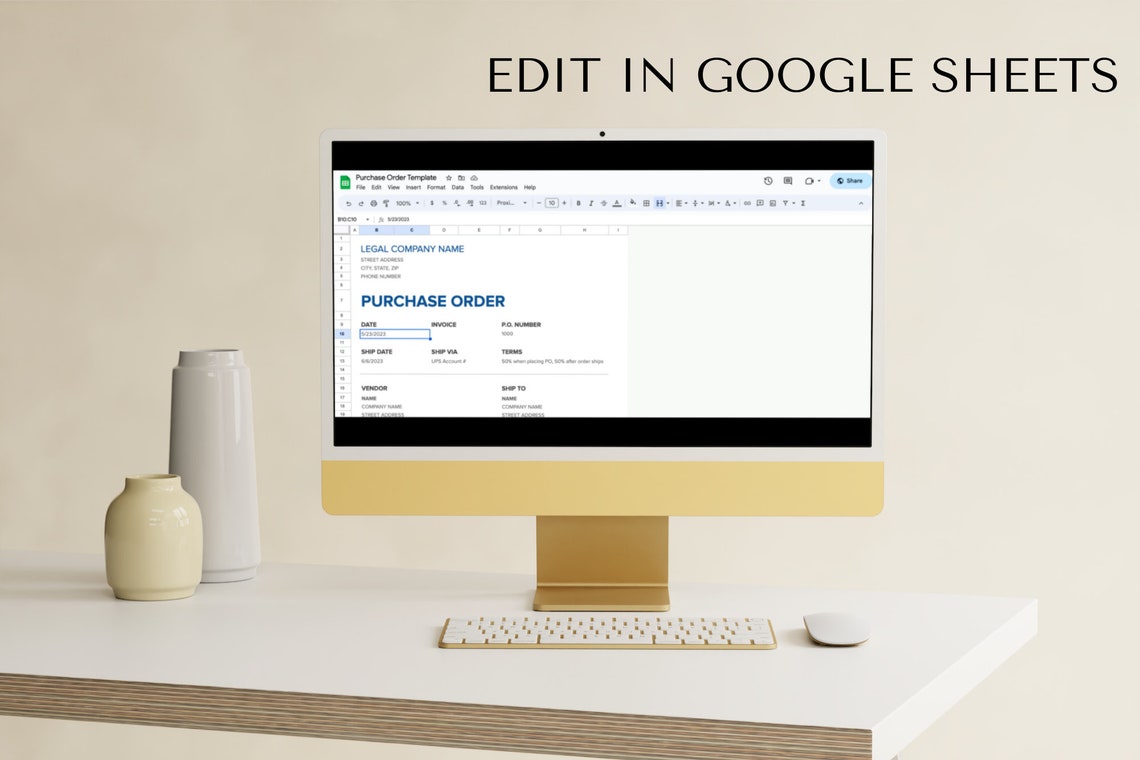 Purchase Order Template, for Google Sheets DIGITAL DOWNLOAD Editable ...
