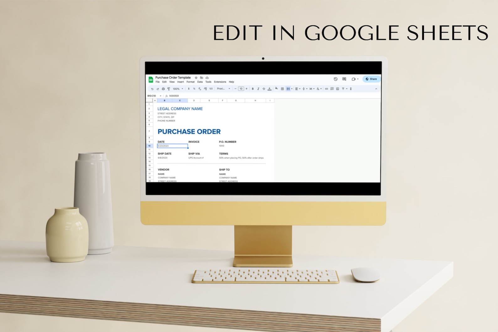 Purchase Order Template, for Google Sheets DIGITAL DOWNLOAD Editable ...