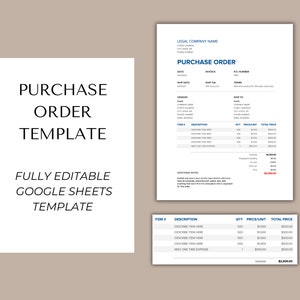 Purchase Order Template, for Google Sheets DIGITAL DOWNLOAD Editable ...