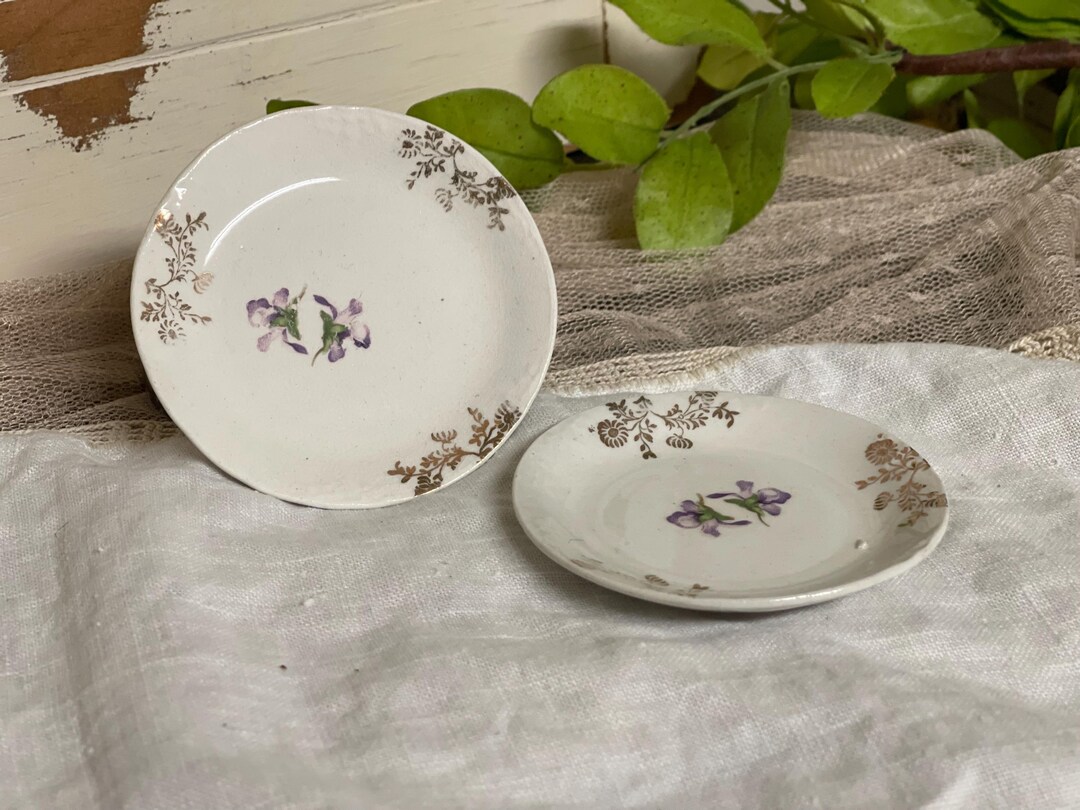 Antique Butter Pats/ Antique/ Old/ Purple Flower / Collectible/ Gold ...