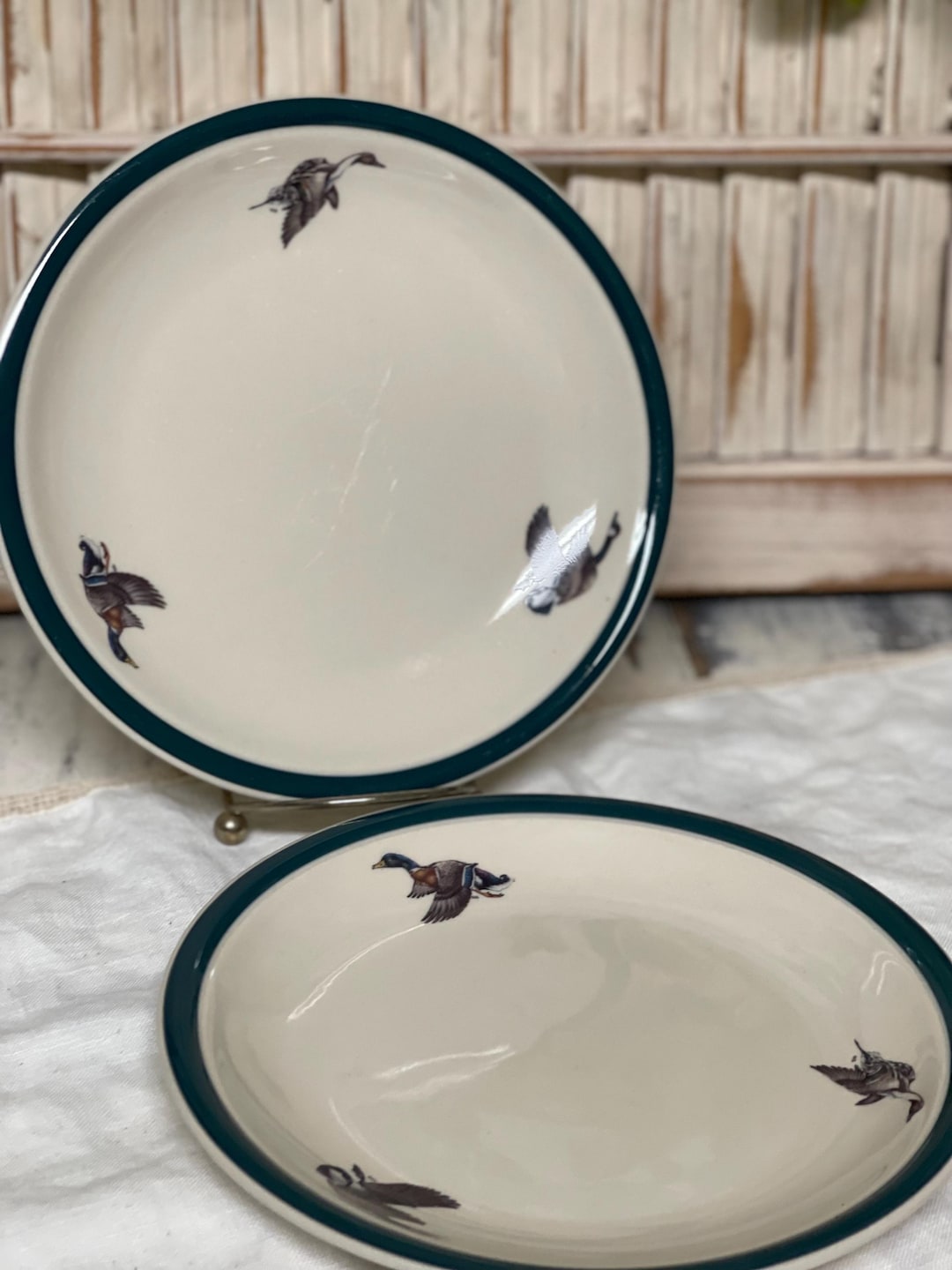 Vintage Plates/ Ducks/ Water Fowl/ Old/ Vintage China/ Green/ White ...