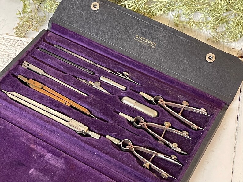 Vintage Drafting Set/ Drafting Tools/ Case/ Purple Velvet - Etsy
