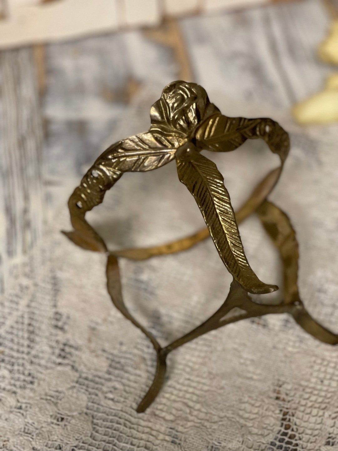 Vintage Gold Stand/ Sphere Display/ Shelf Decor/ Table Decor/ Gold Rose ...