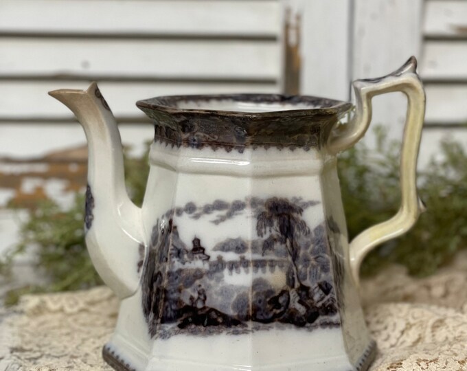 Vintage Teapot/ Antique 1850s John Meir KYBER Mulberry Ironstone/ Black ...