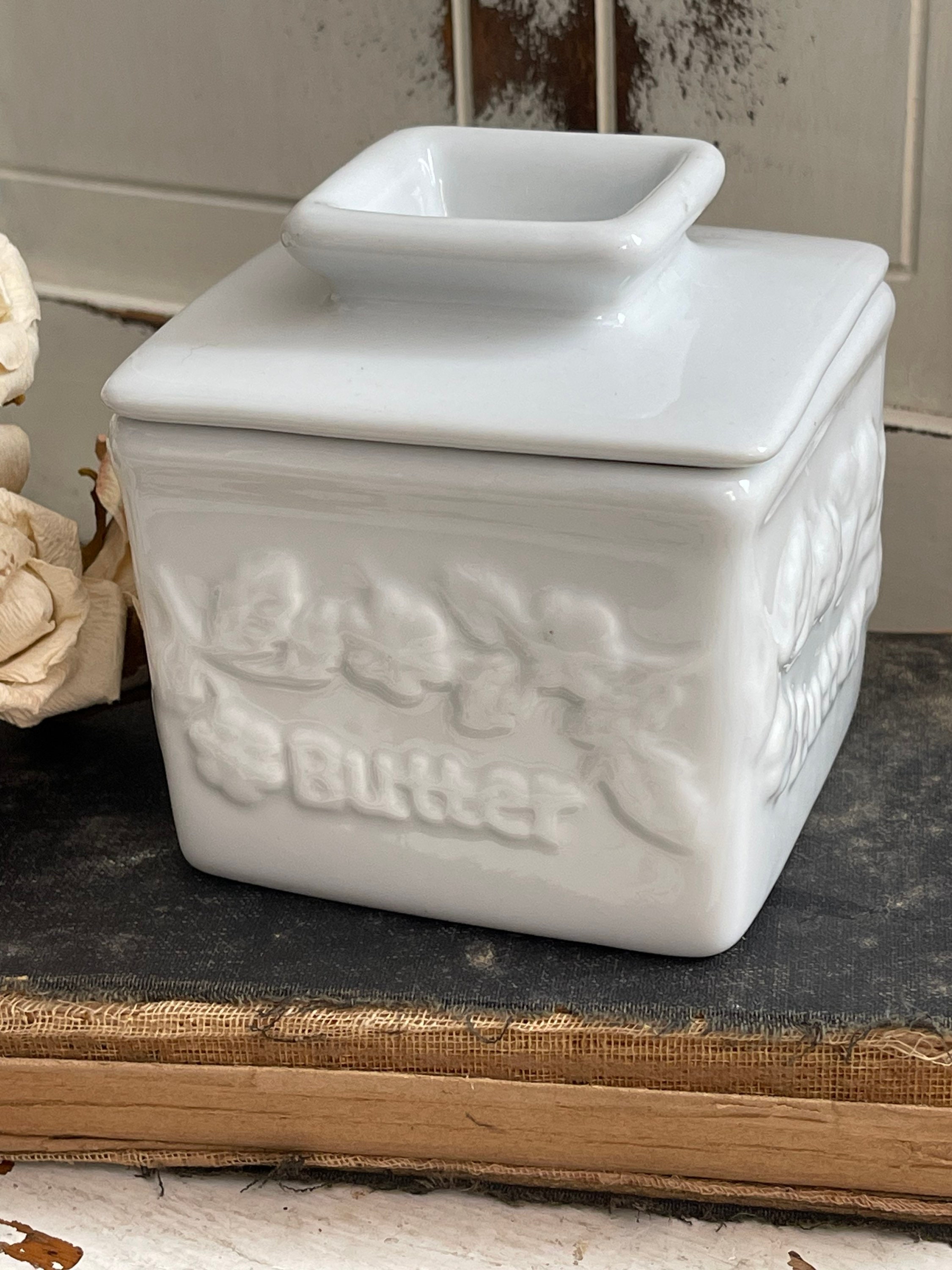 Vintage White Butter Keeper/ Square/ Butter Dish/ Crock/ - Etsy