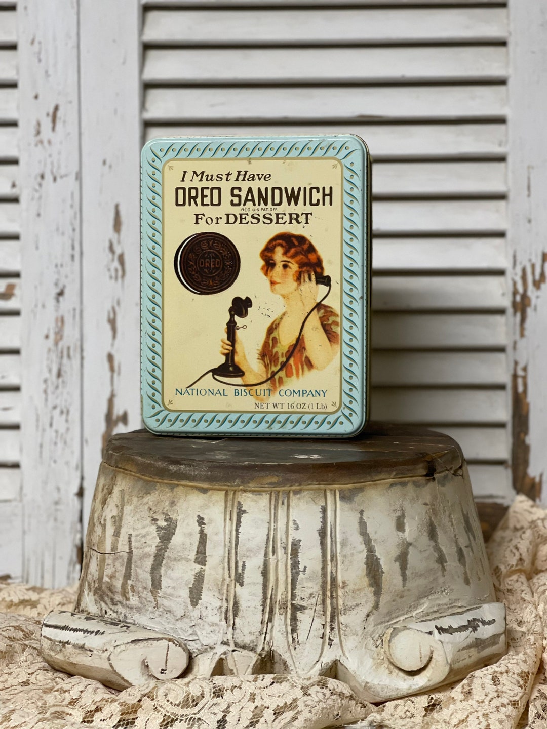 Vintage Oreo Tin/ Cookie Box/ Blue/ Oreos/ Kitchen/ Vintage Graphic ...