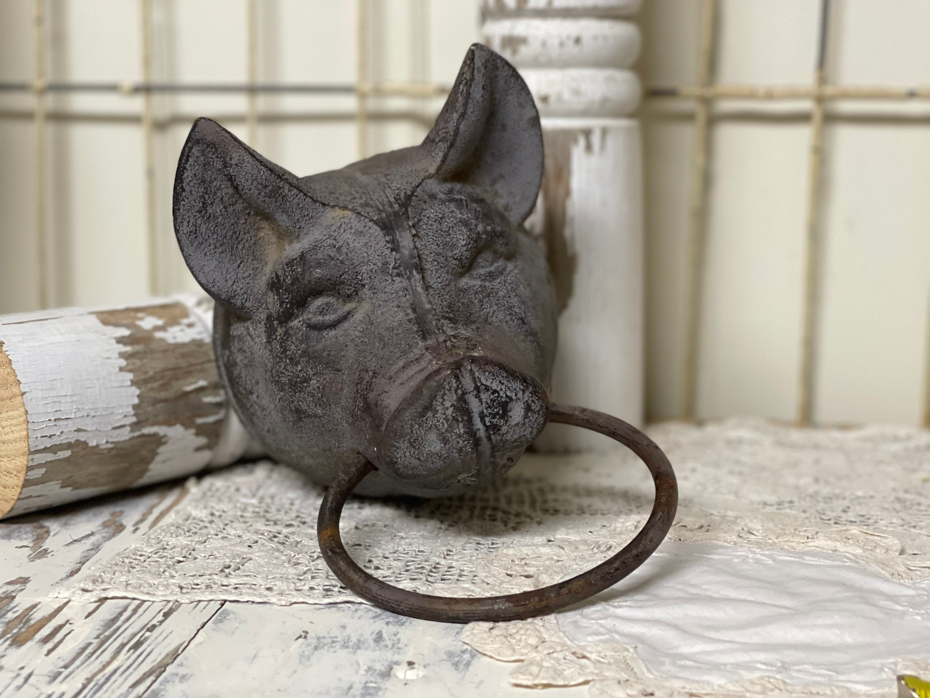 Cast Iron Pig Head/ Towel Holder/ Kitchen/ Pig/ Heavy/ Kitchen Decor ...