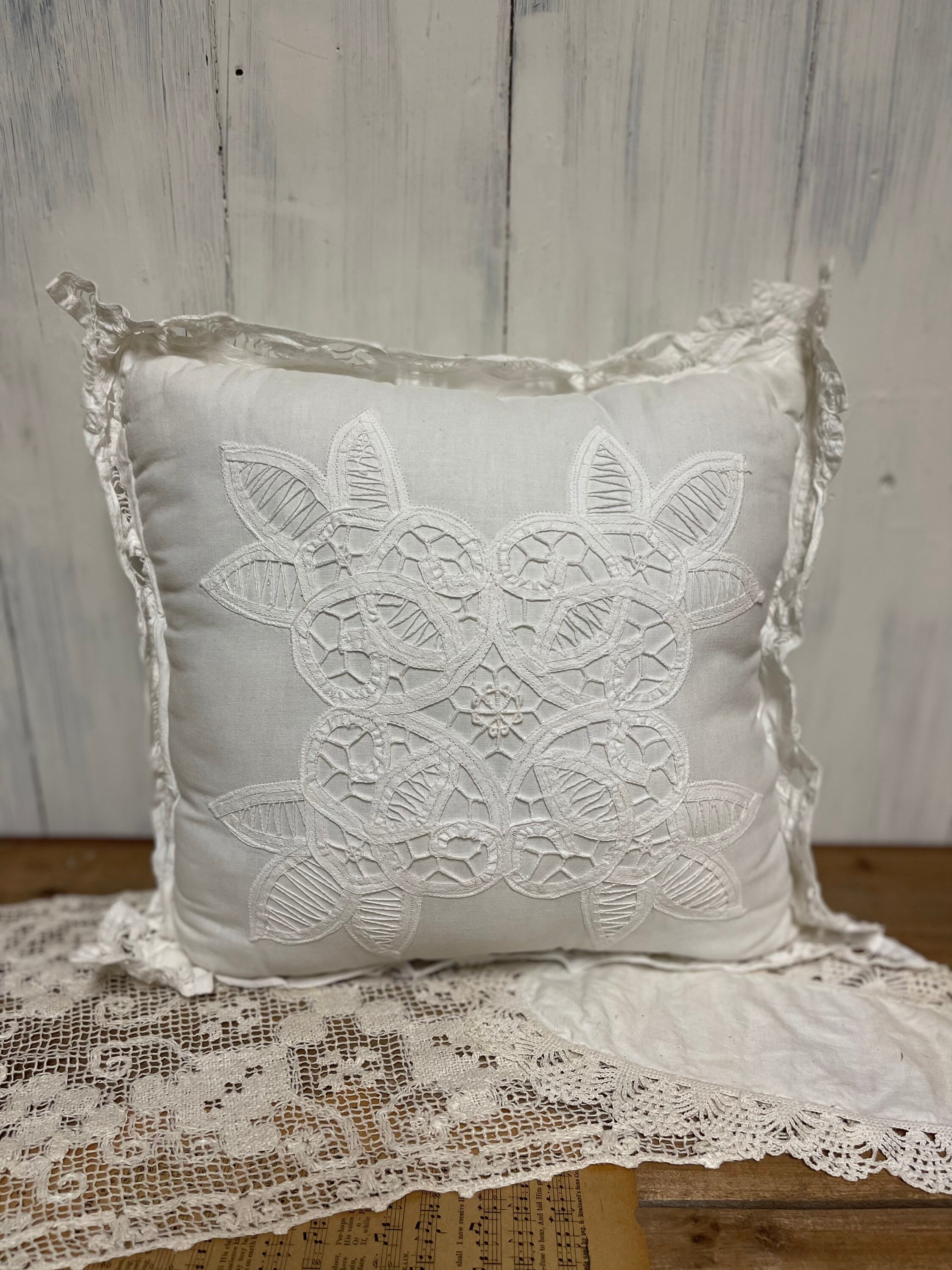 Beautiful White Lace Pillow/ Embroidered Pillow/ Decorative Pillow ...