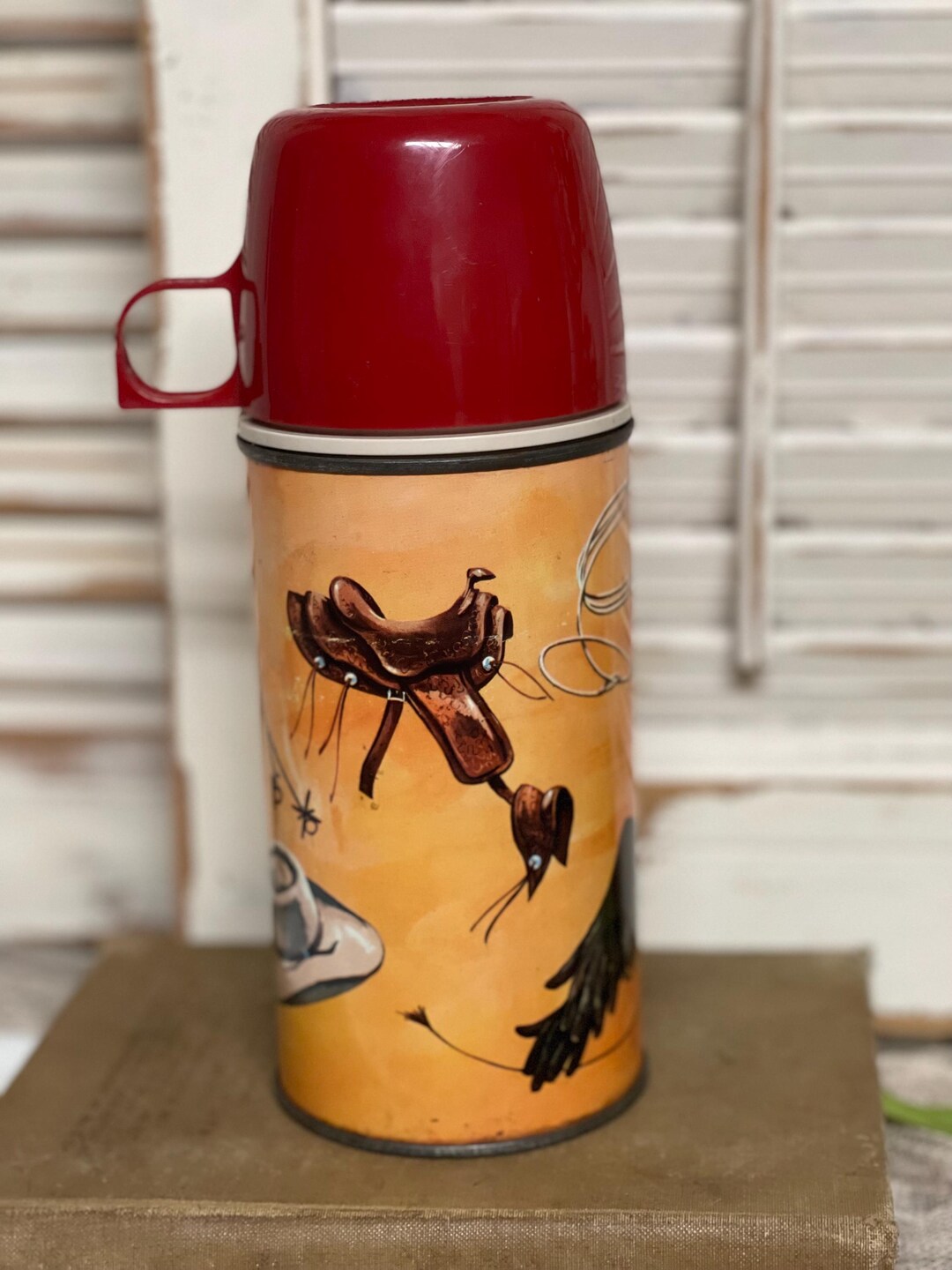 Western/ Thermos/ Holtemp / Red/ Saddle/ Cowboy/ Water Bottle/ Old ...