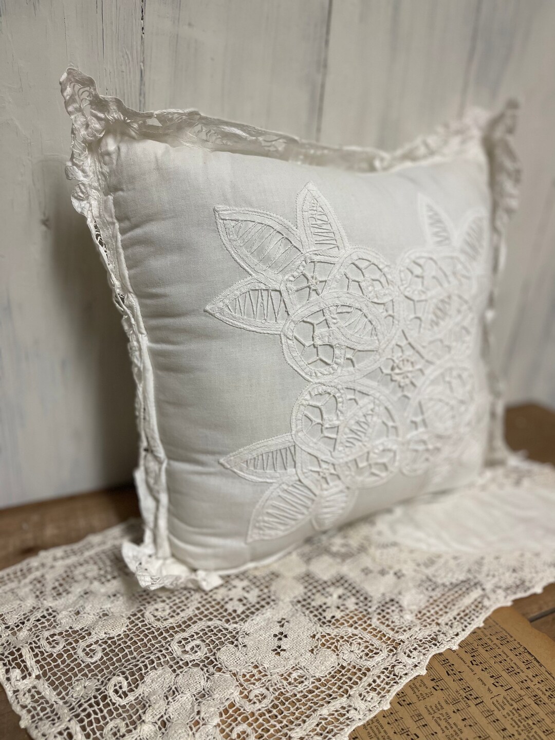 Beautiful White Lace Pillow/ Embroidered Pillow/ Decorative Pillow ...