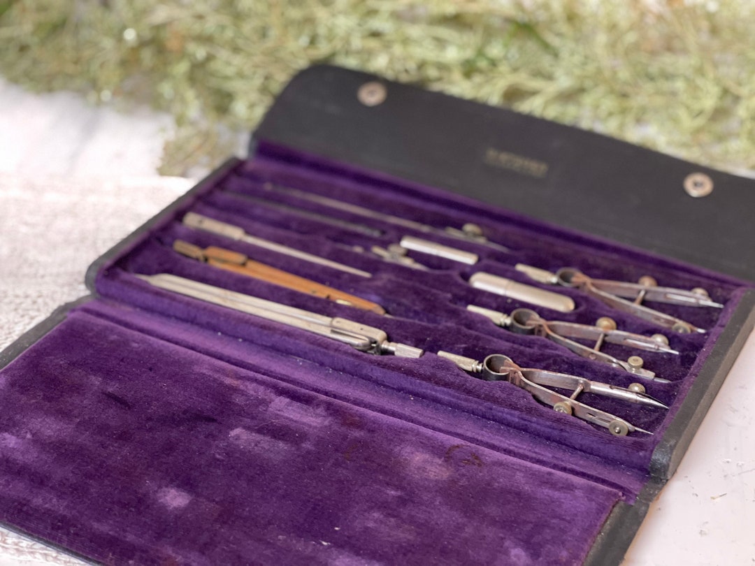 Vintage Drafting Set/ Drafting Tools/ Case/ Purple Velvet Lining ...