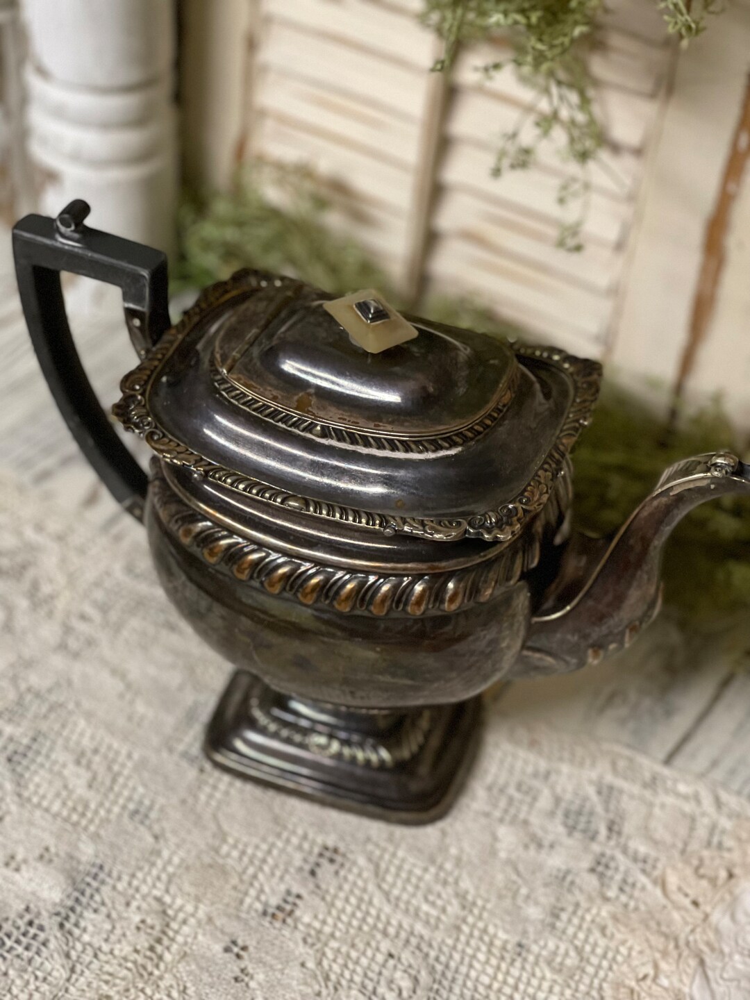 Antique Early Victorian Silver Plate Boat Shaped Teapot/ Pearl Shell ...