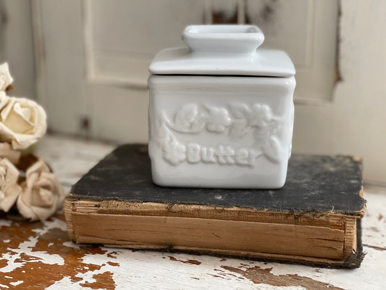 Vintage White Butter Keeper/ Square/ Butter Dish/ Crock/ - Etsy