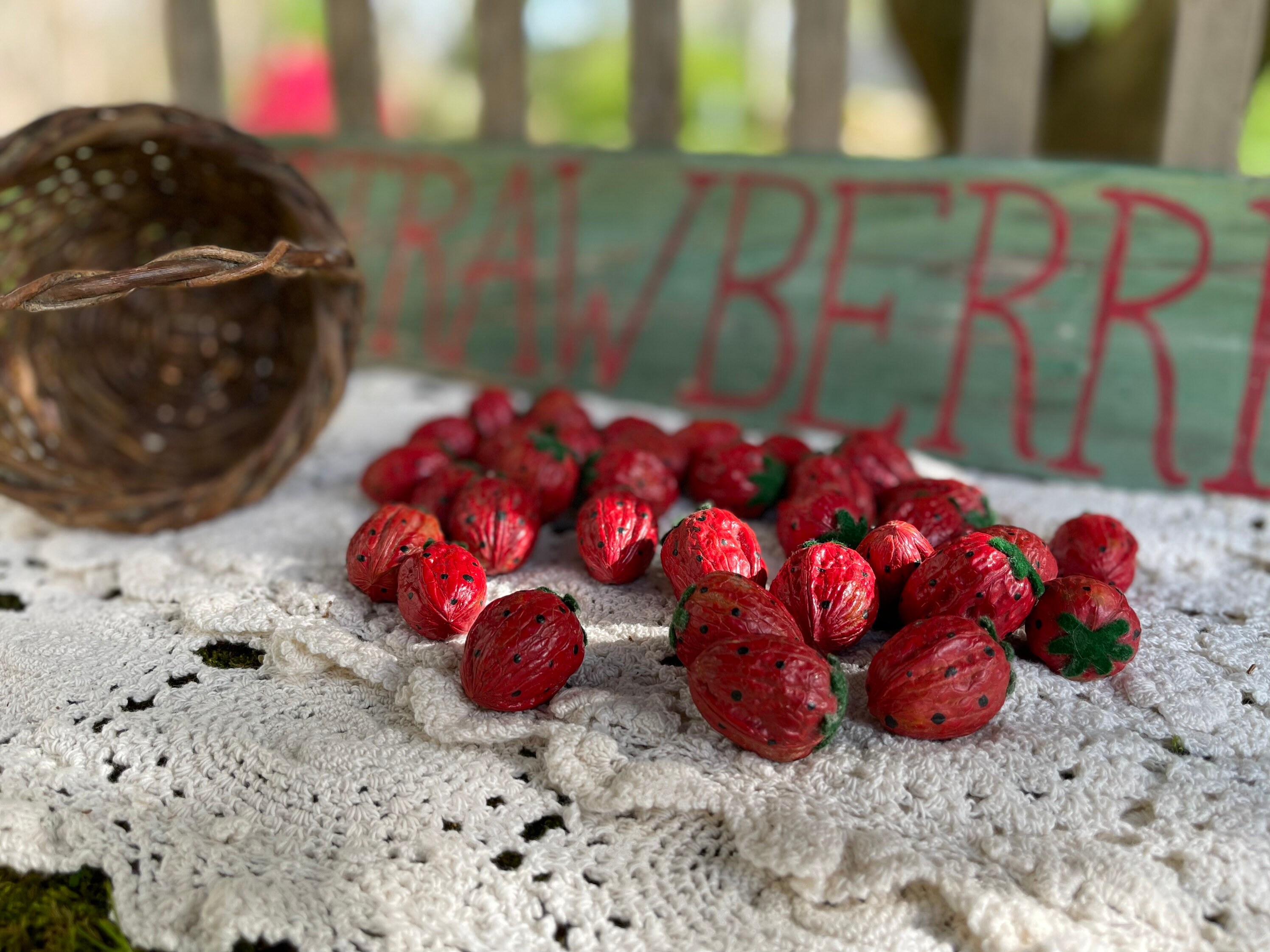 Vintage Basket of Strawberries/ Painted Walnuts/ Vintage | Etsy