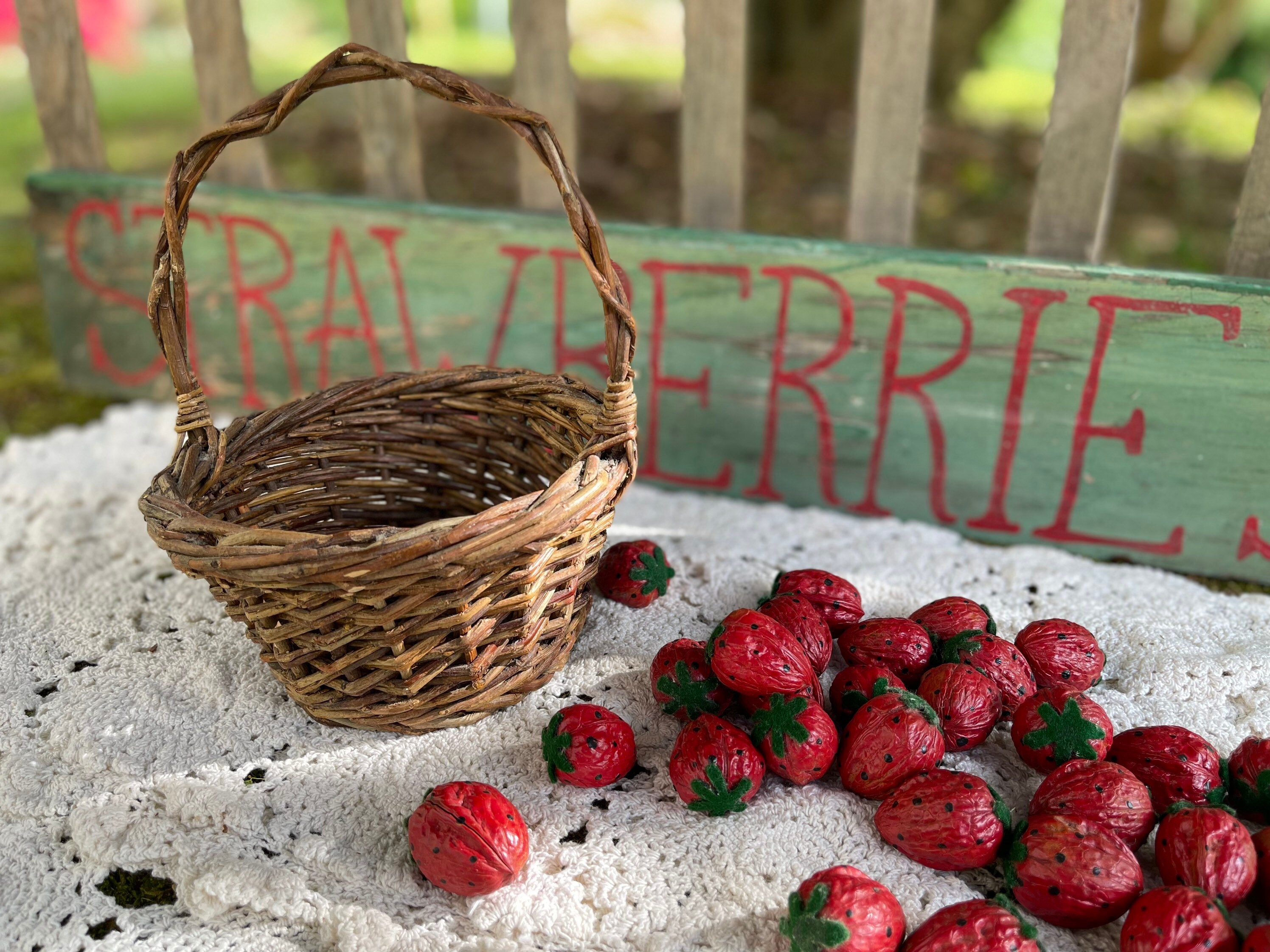 Vintage Basket of Strawberries/ Painted Walnuts/ Vintage - Etsy