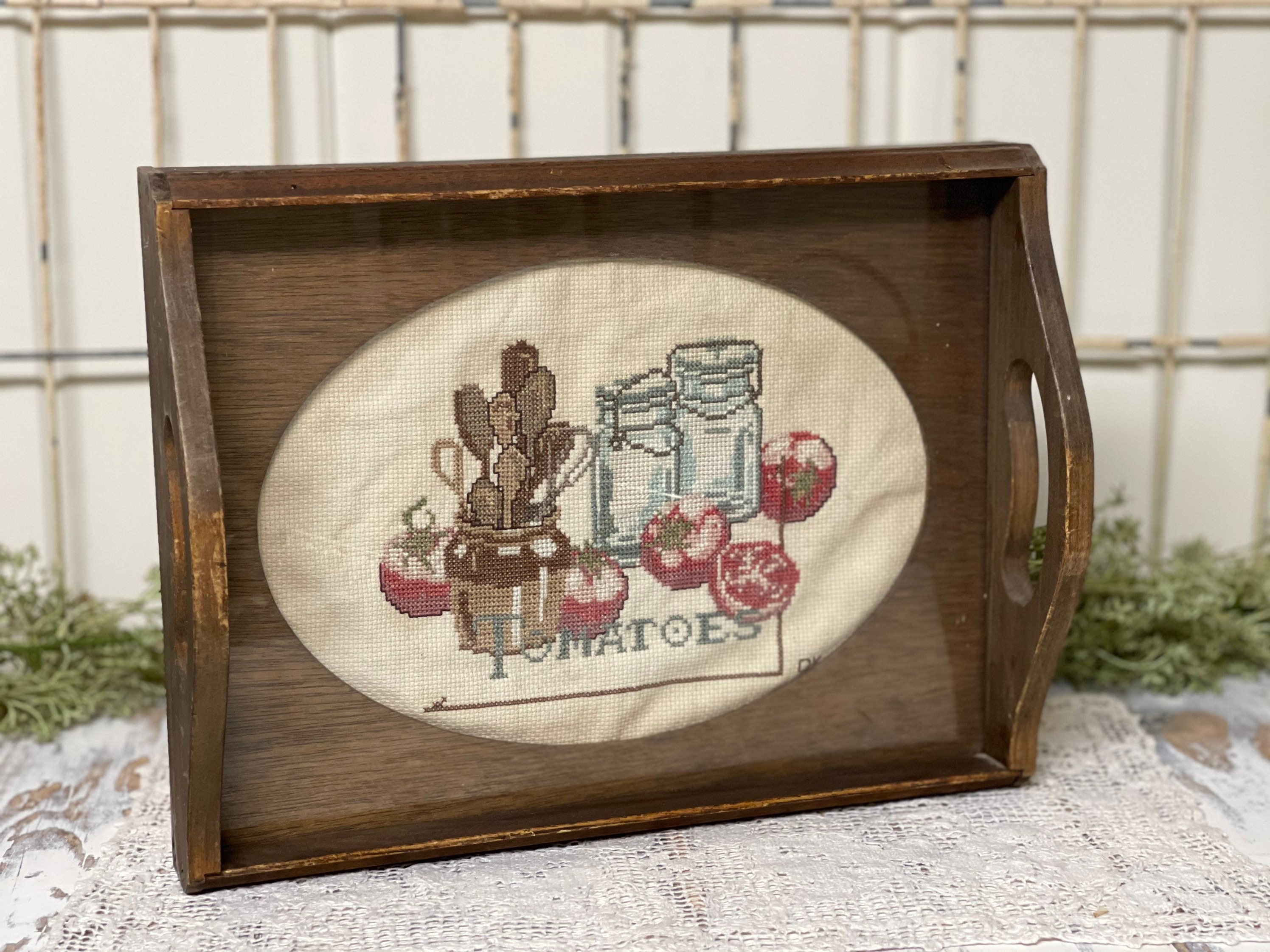 Vintage Decorative Tray/ Wooden Tray / Glass Top/ Canning/ Tomatoes ...